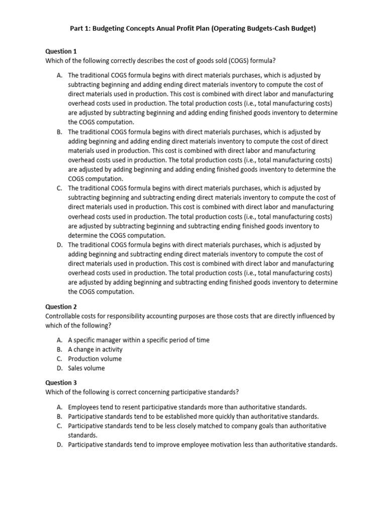 Budgeting Concepts and Cash Management | PDF | Cost Of Goods Sold ...