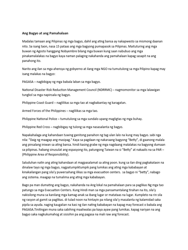Ang Bagyo at Ang Pamahalaan | PDF