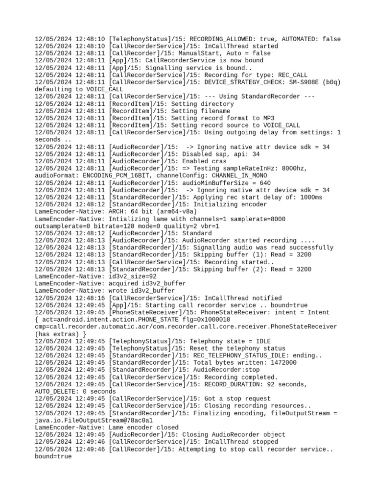 CallRecord Log | PDF | Filename | Computer Architecture