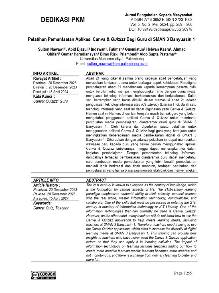 Pelatihan Pemanfaatan Aplikasi Canva & Quizizz Bagi Guru Di SMAN 3 Banyuasin 1 | PDF | Karier ...