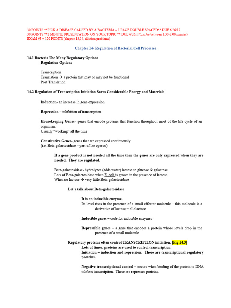 Chapter 14 Prescotts 10 TH | PDF | Operon | Repressor