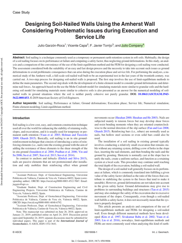 Garzón-Roca Et Al 2019 - Designing Soil-Nailed Walls Using The Amherst Wall | PDF | Geotechnical ...