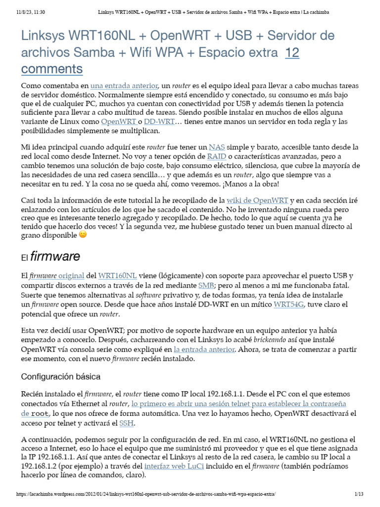 WRT160NL OpenWRT USB Samba Wifi WPA | PDF | Memoria USB | Enrutador (Computación)