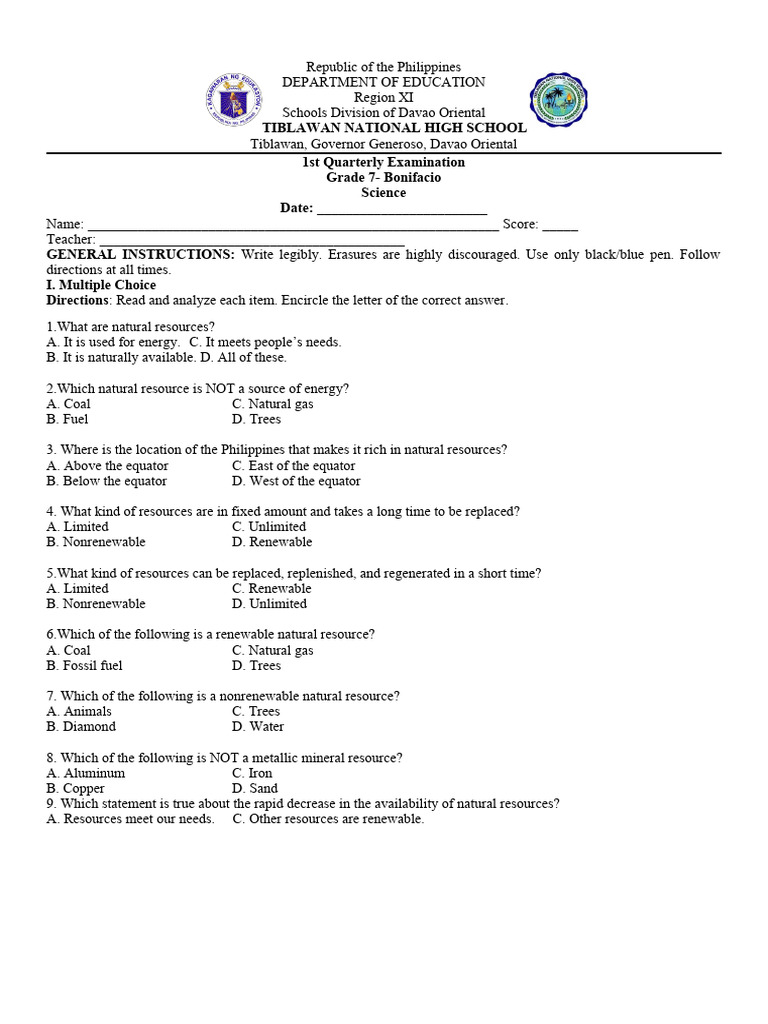 Grade 7 - Scinece 4th Quarter Examination | PDF | Convection | Wound