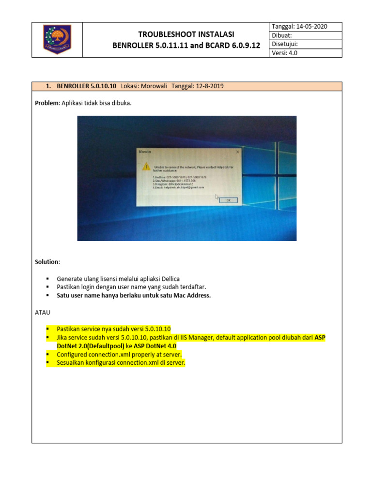 Troubleshoot List Benroll Bcard Indonesia v5.0 | PDF
