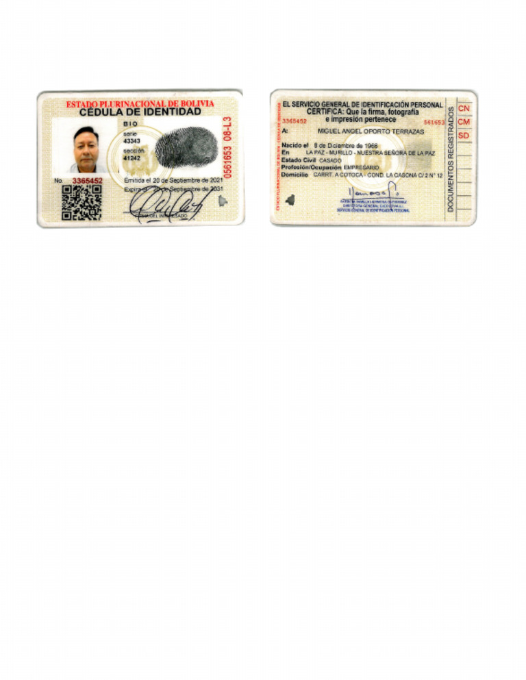 Cedula Miguel Angel Oporto | PDF