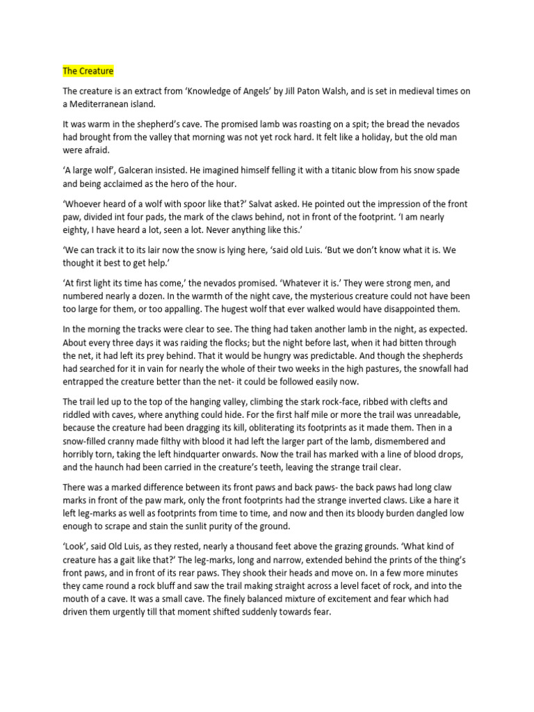 Year 8 - The Creature | PDF