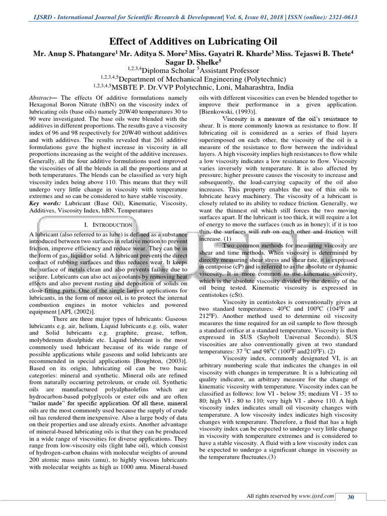 Additives Impact on Lubricating Oil Viscosity | PDF | Lubricant | Viscosity