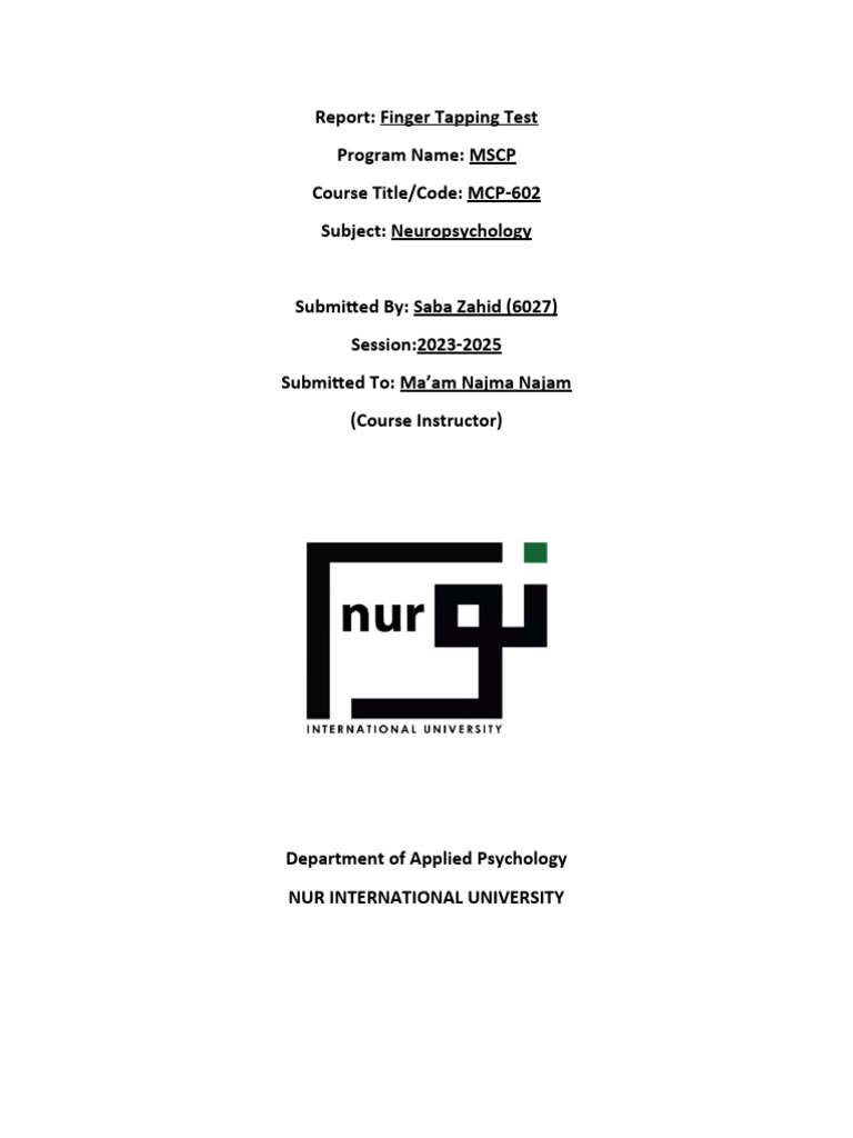 Finger Tapping Test (Report by SABA ZAHID) Neuro | PDF | Handedness ...