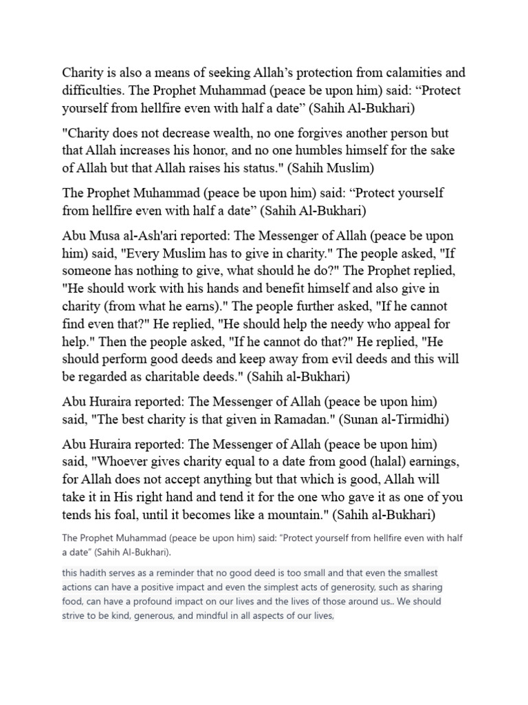 Hadith On Charity | PDF