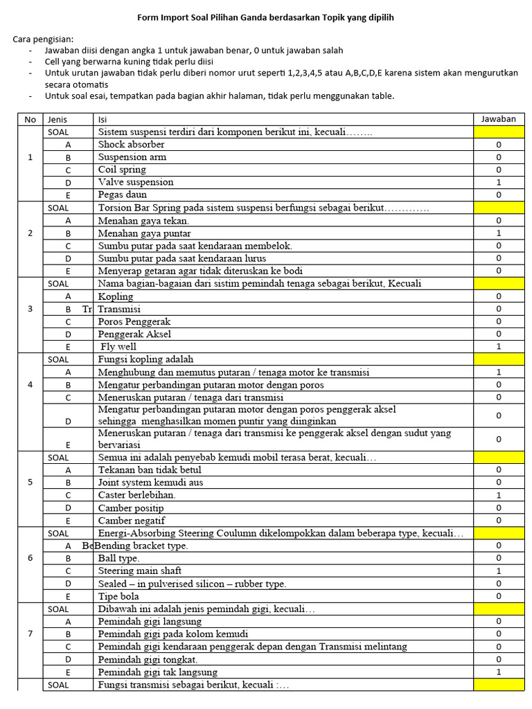 Form Soal Produktif | PDF
