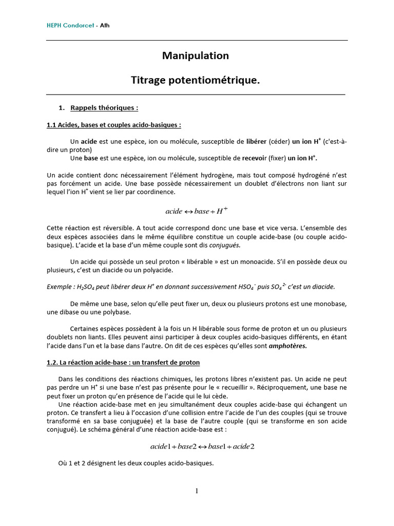 Titrage de l'acide acétique et pH | PDF | Acide | Chimie