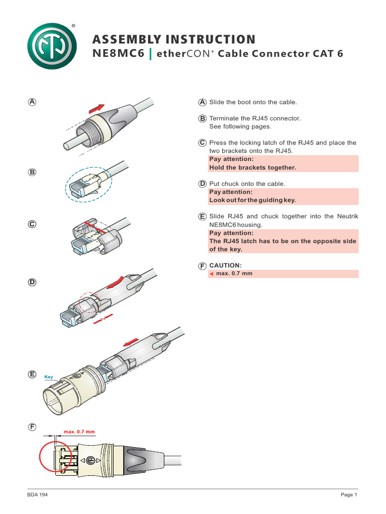 BDA 194 V2 - etherCON CAT6 NE8MC6 | PDF | Electrical Connector | Telecommunications Equipment