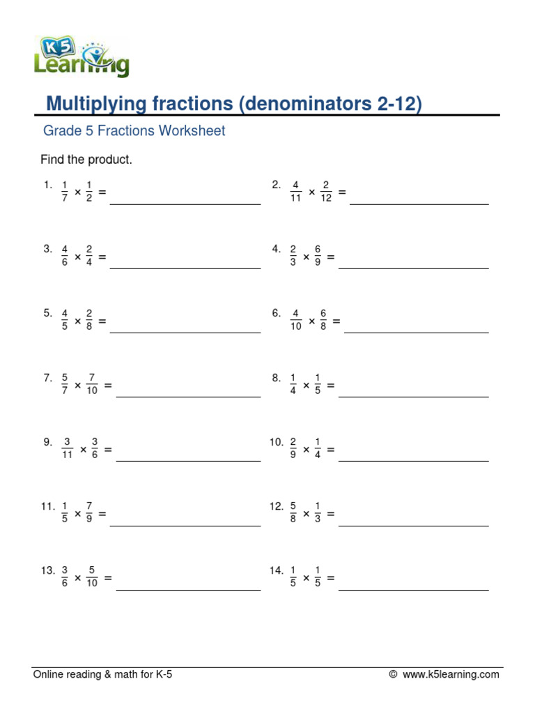 Grade 5 Multiplying Fractions Worksheet | PDF | Algebra | Lexicology