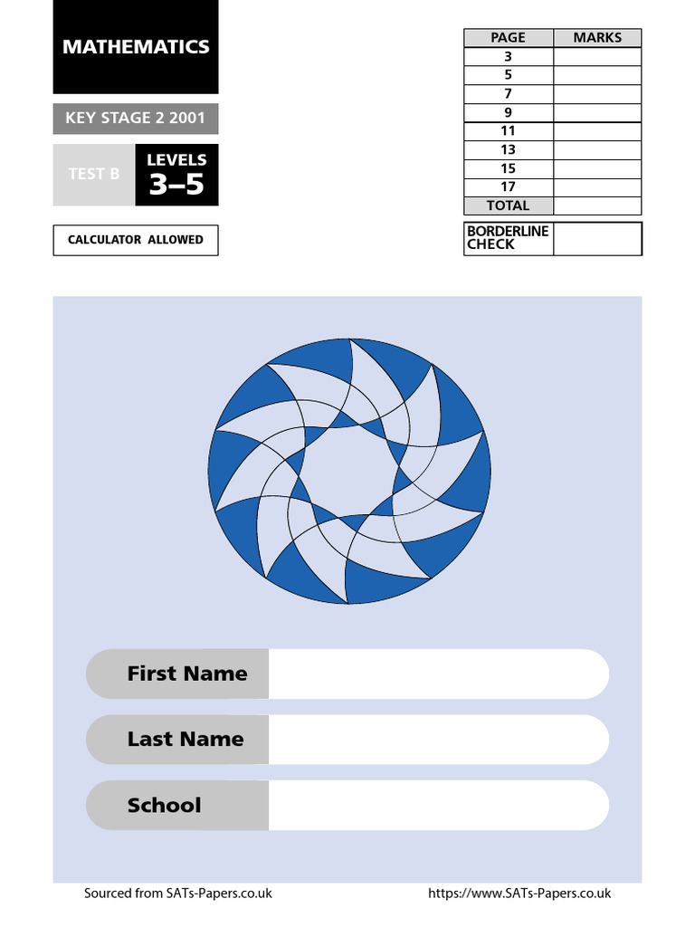 Ks2 Mathematics 2001 Test B | PDF | Shape | Triangle