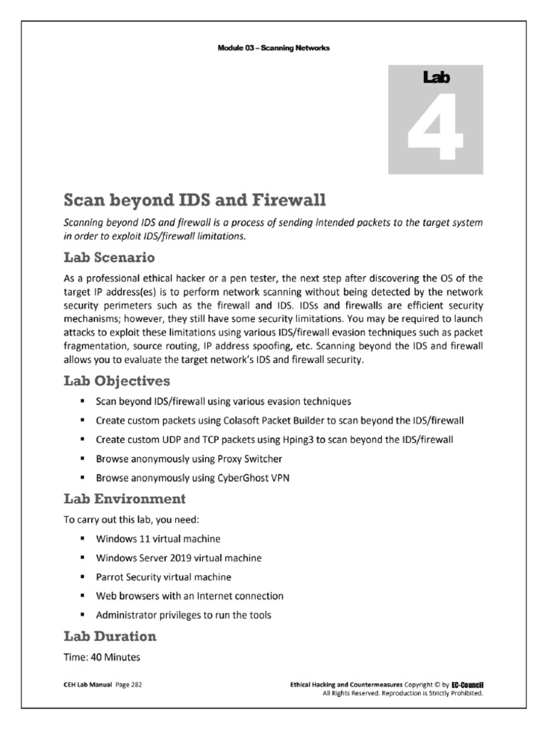 Lab 4 - Scan Beyond IDS and Firewall | PDF | Firewall (Computing) | Computer Network