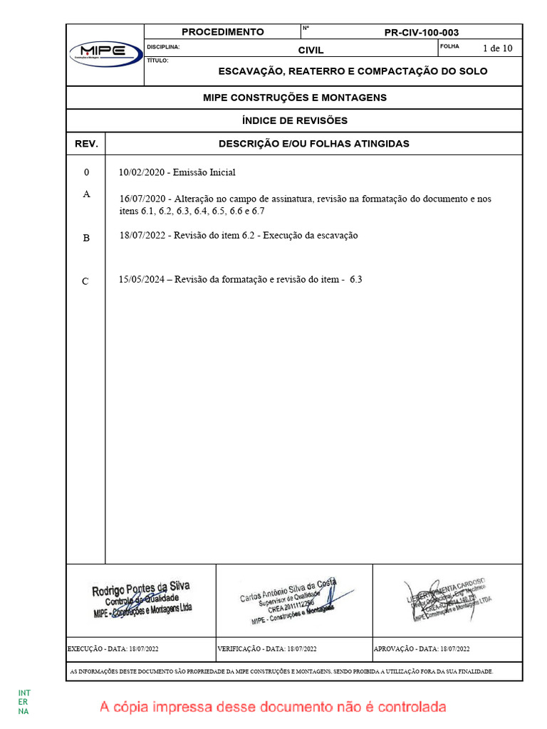 Pr-Civ-100-003 B - Escavação, Reaterro e Compactação Do Solo | PDF ...