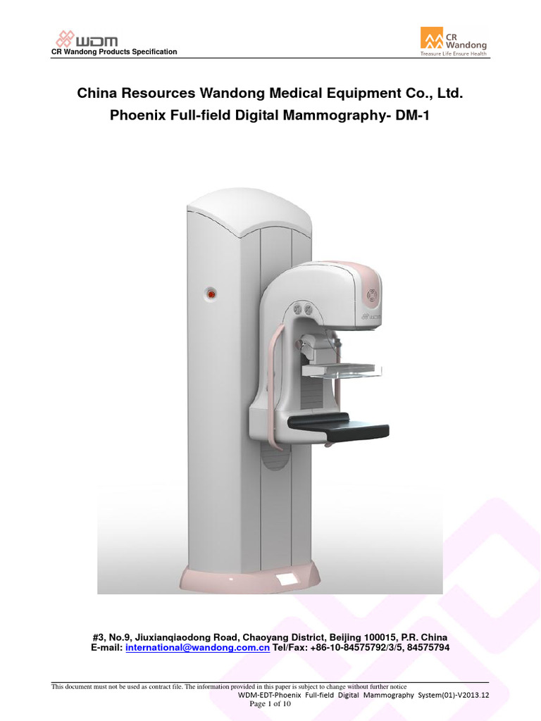 CR Wandong Mammography FPD DR System - 201312 | PDF | Radiography ...