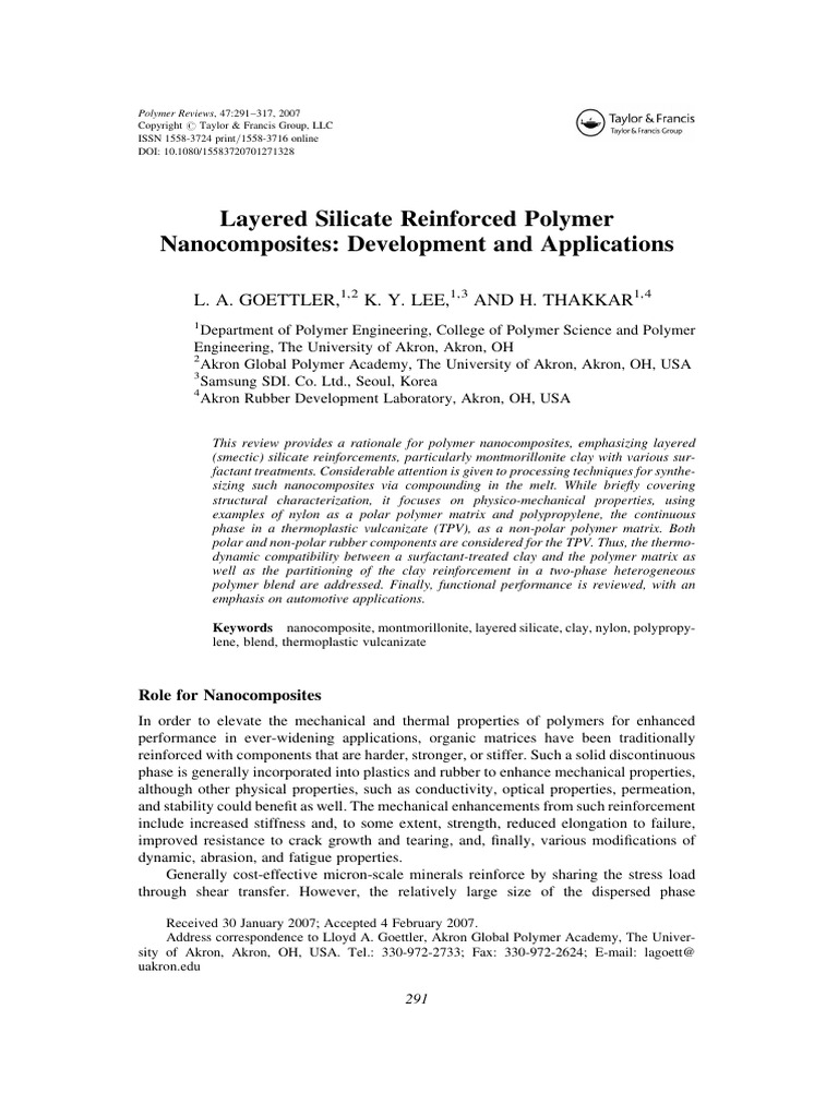 Layered Silicate Reinforced Polymer Nanocomposites Development and ...
