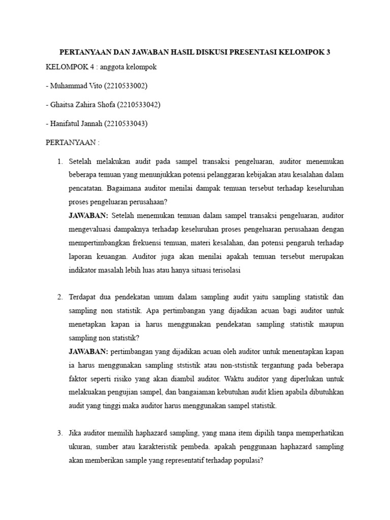 Pertanyaan Dan Jawaban Hasil Diskusi Presentasi Kelompok 3 | PDF | Karier & Perkembangan