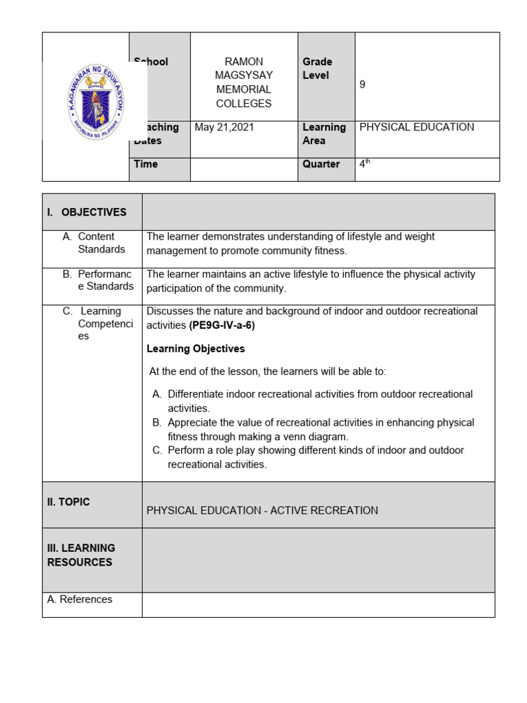 lesson plan 22 | PDF | Mental Health | Recreation