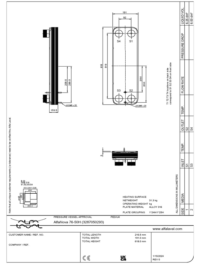 Alfa Laval AlfaNova 76-50H - technical draw | PDF | Chemical ...