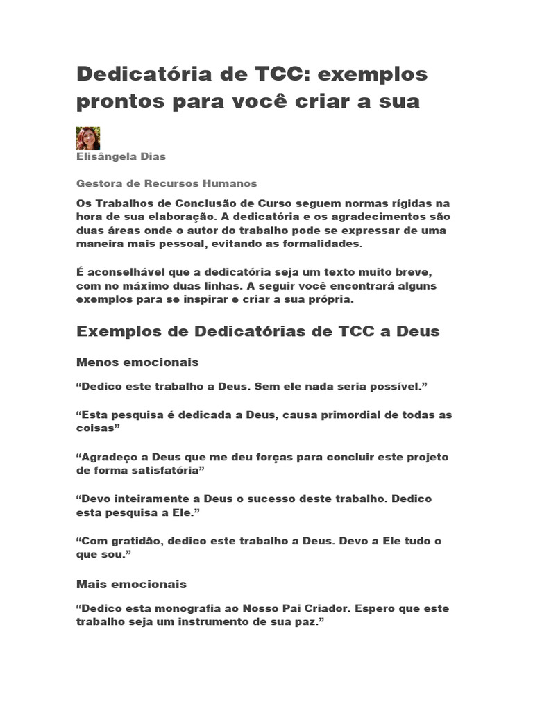 Dedicatória de TCC | PDF | Deus | Emoções