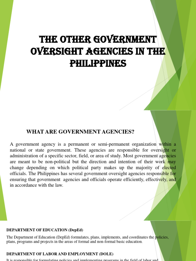 Philippine Government Oversight Agencies | PDF | Welfare | Governance