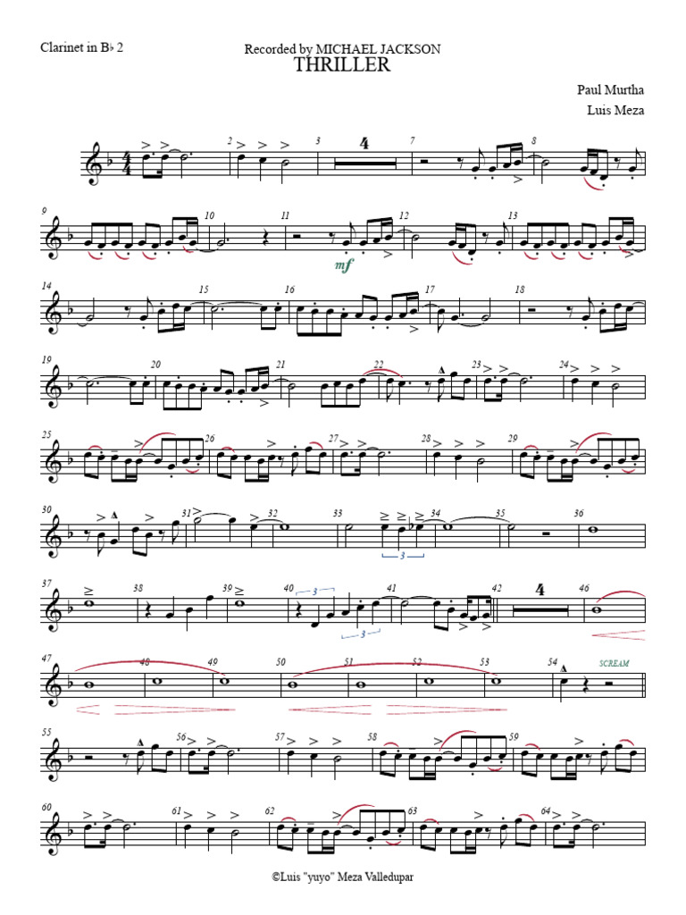 Michael Jackson's Thriller Clarinet Sheet | PDF