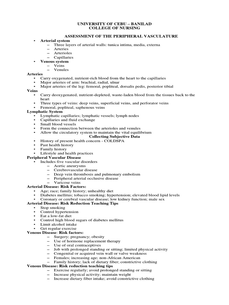 Peripheral Vascular Assessment Guide | PDF | Vein | Pulse