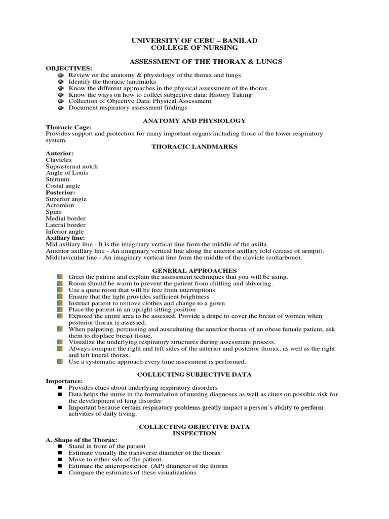 Thorax & Lung Assessment Guide | PDF | Thorax | Breathing
