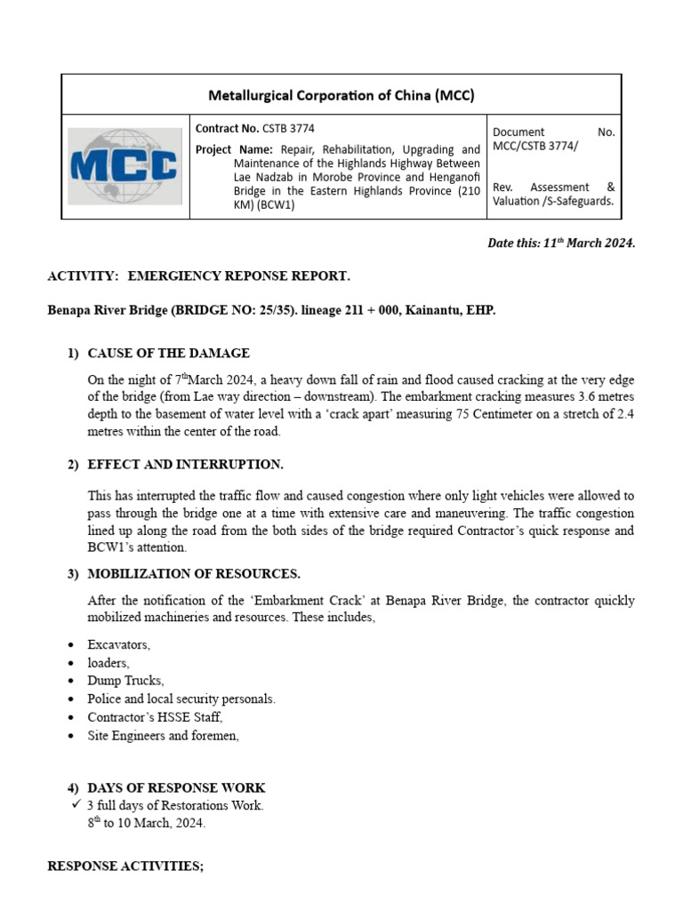 Bridge 25 Emergency Report | PDF | Traffic | Road