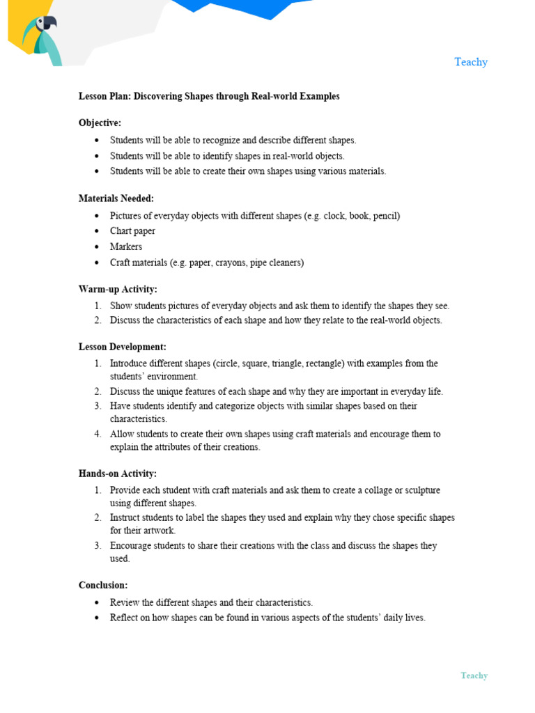 Lesson Plan Math | PDF | Shape | Lesson Plan