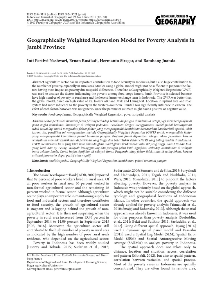 Geographically Weighted Regression Model For Poverty Analysis in | PDF | Ordinary Least Squares ...