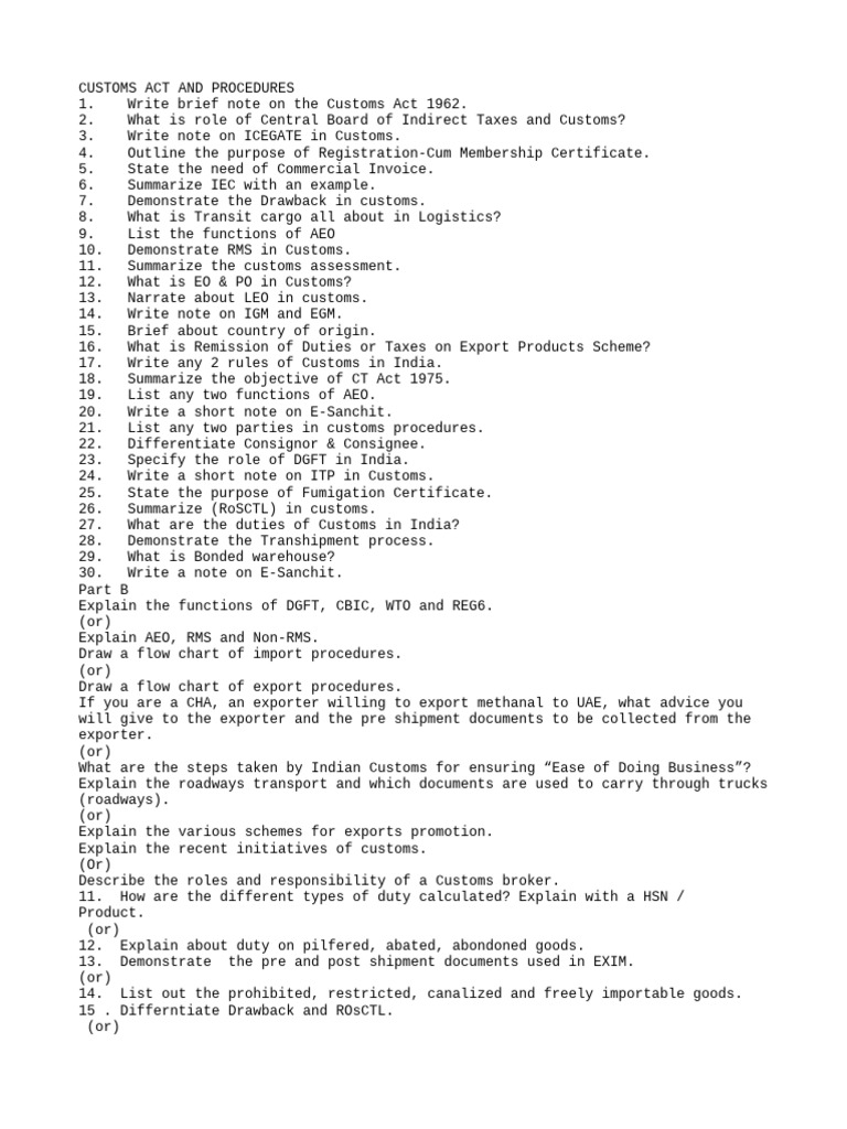 Customs Act and Procedures | PDF | Customs | Cargo