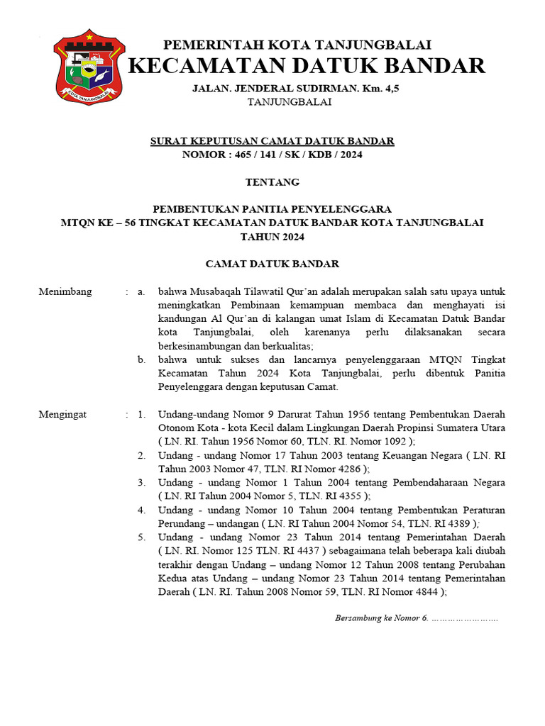 SK PANITIA MTQ 2024 | PDF