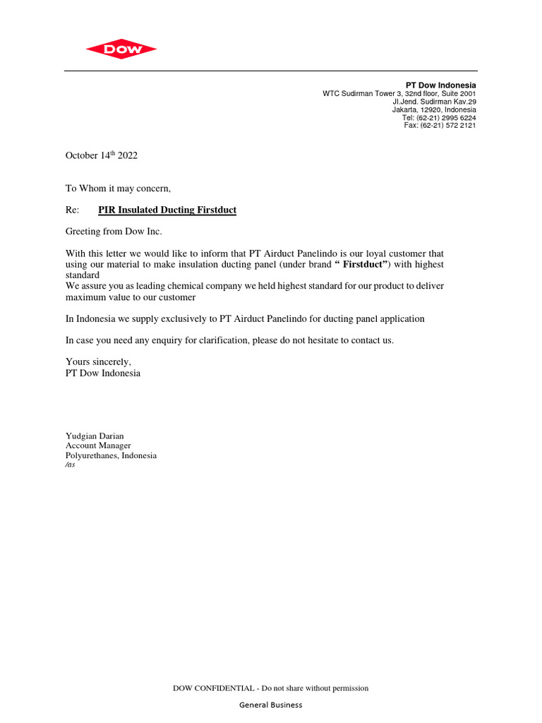 Statement Letter Airduct-Dow | PDF