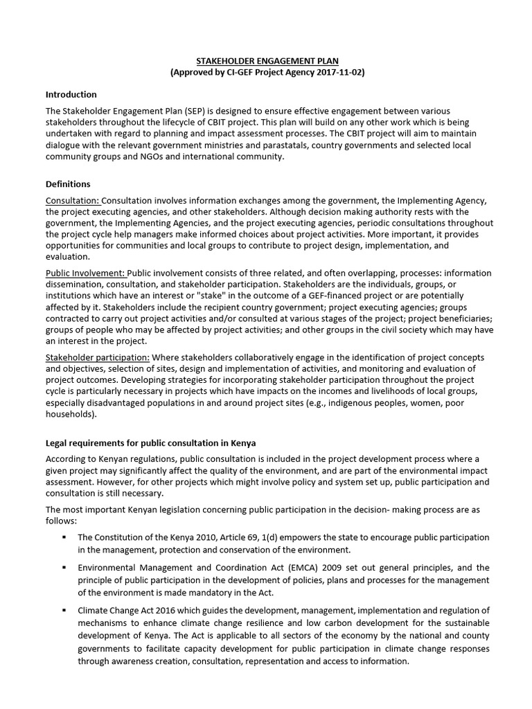 Stakeholder Engagement Plan Overview | PDF | Environmental Impact ...