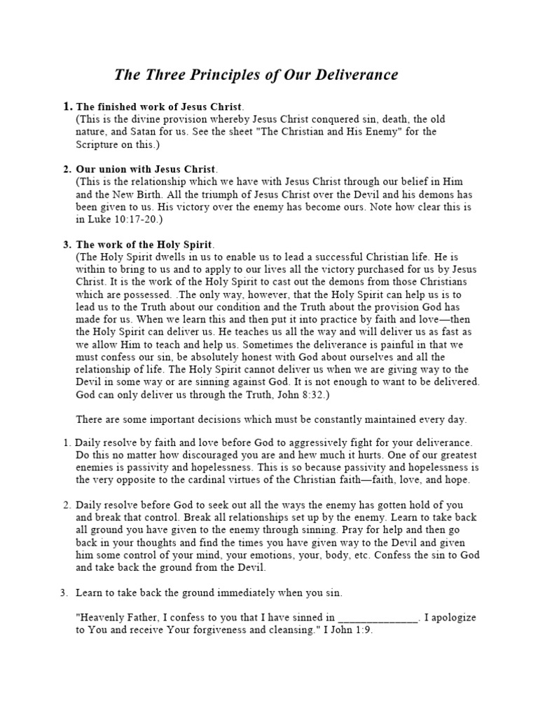 The Three Principles of Our Deliverance | PDF | Deliverance Ministry ... The Three Principles of Our Deliverance | PDF | Deliverance Ministry ...