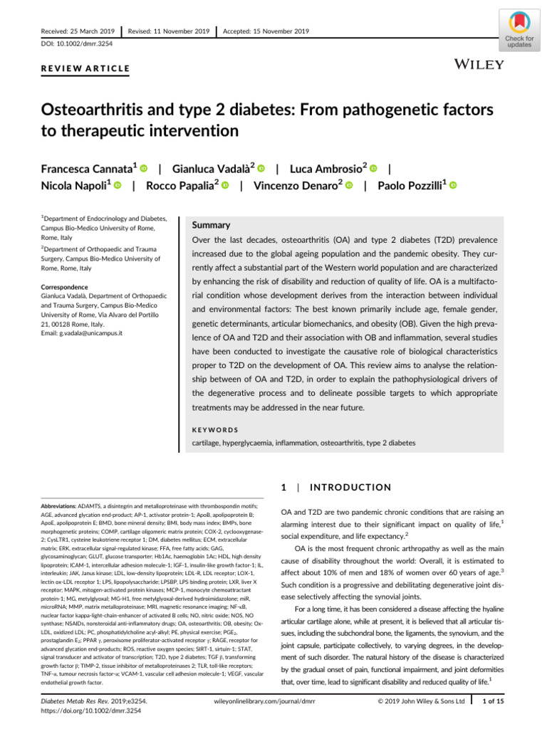 Osteoarthritis and Type 2 Diabetes From Pathogenetic Factors | PDF ...