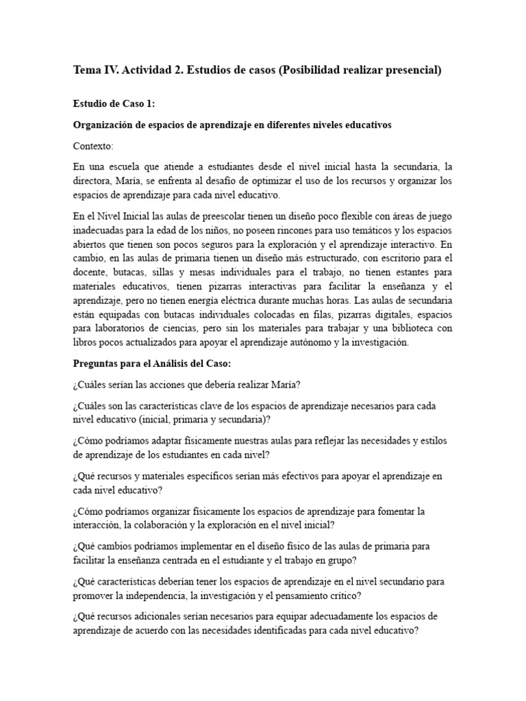 TIV - Act.2. Estudios de Casos | PDF | Educación de la primera infancia | Aprendizaje