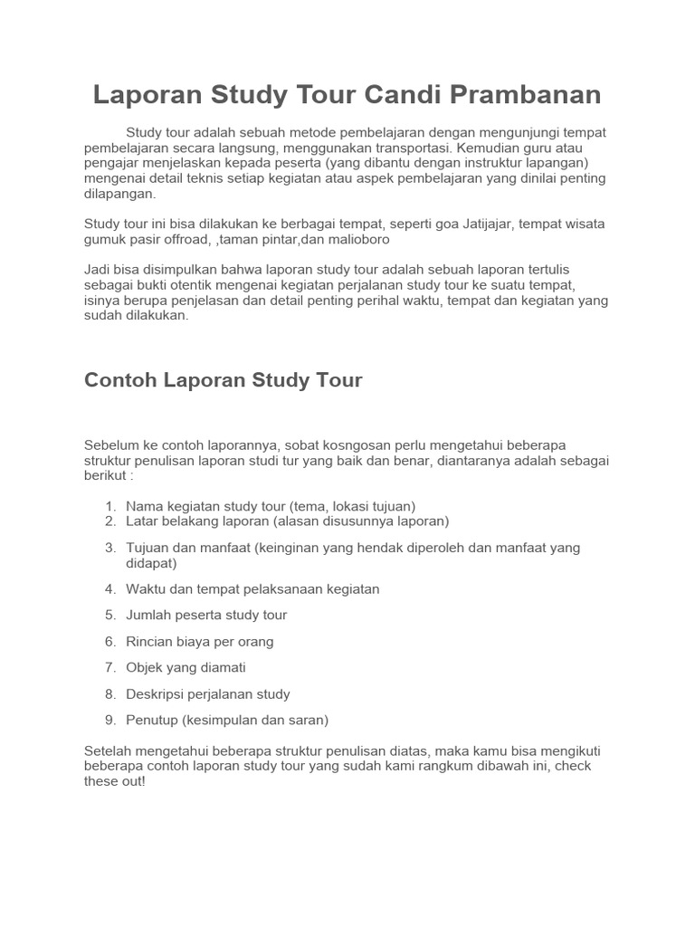Laporan Study Tour Candi Prambanan | PDF | Perjalanan