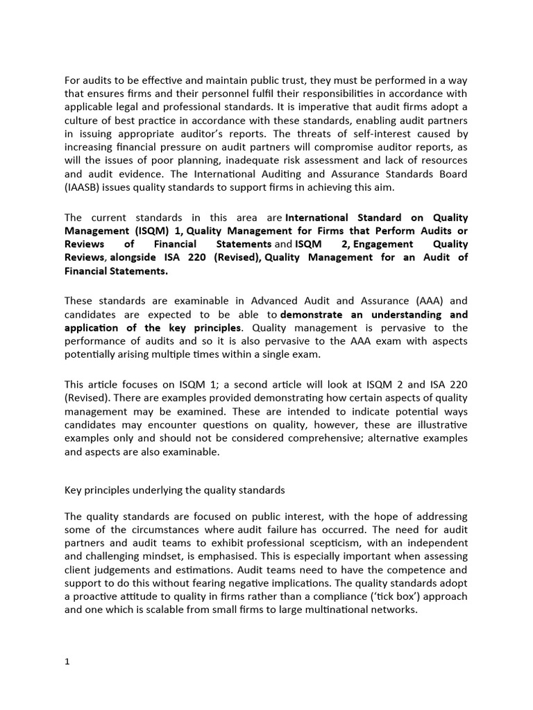 Quality Management Articles - AAA-ACCA | PDF | Audit | Risk