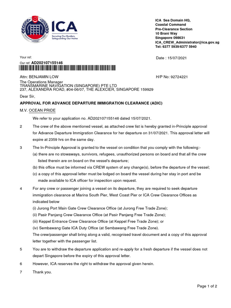 Advance Departure Clearance Approval | PDF