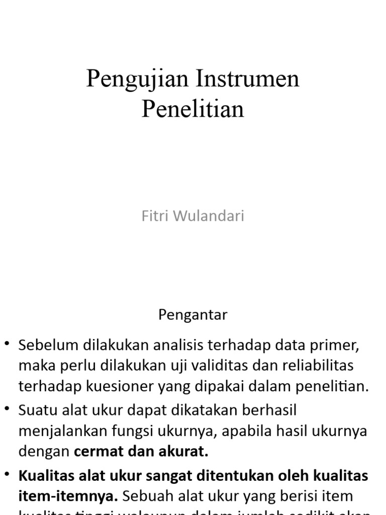 Pertemuan Ke 9 Uji Validitas Dan Reliabilitas-2024 | PDF