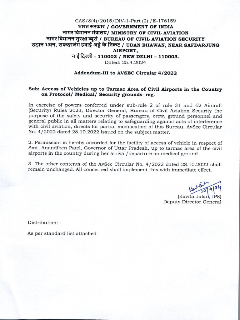 Addendum - III To AvSec Circular 4-2022 - 0001 | PDF