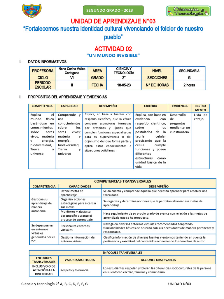 Act. 02 - U3 | PDF | Biología Celular) | Organismos