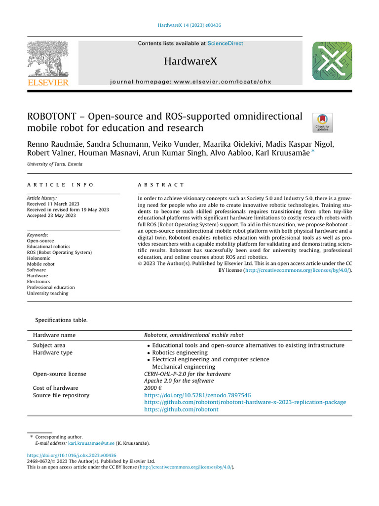 Robotont Open Source And Ros Supported Omnidirectional Mobile Robot For Education And Research