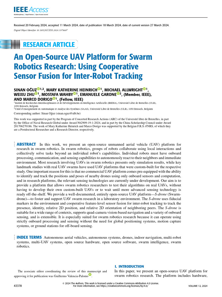 An Open-Source UAV Platform For Swarm Robotics Research - Using ...