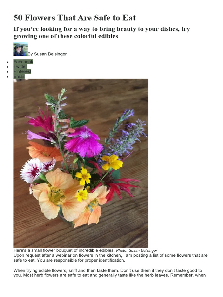 Edible Flowers: 50 Safe Varieties | PDF | Flowers | Medicinal Herbs And ...